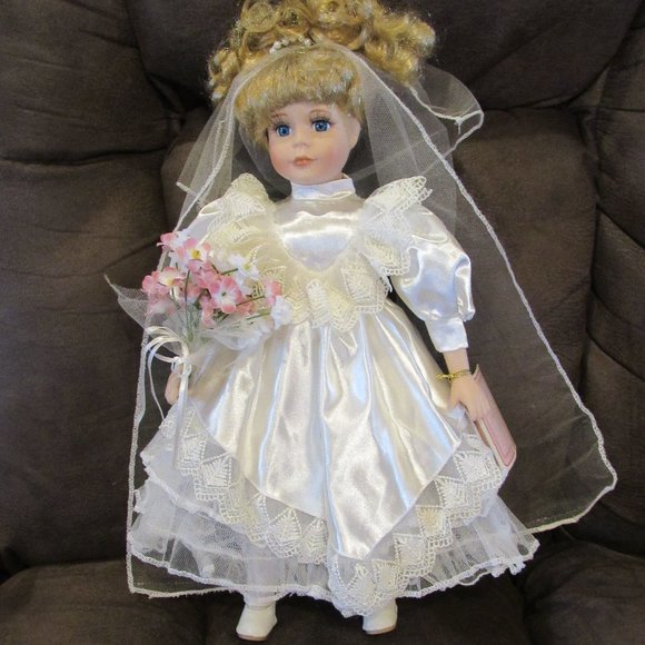 Toys | Porcelain Bride Doll 16 Blonde Hair Blue Eyes 23 | Poshmark